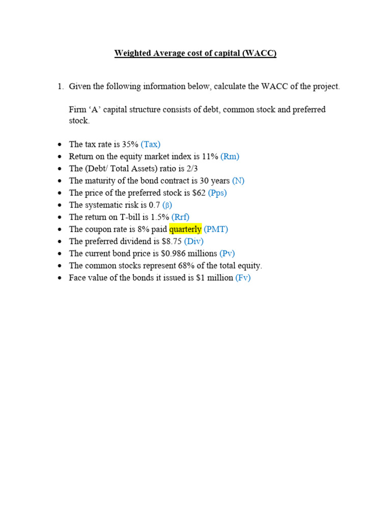 WACC - Worksheet | PDF | Stocks | Cost Of Capital