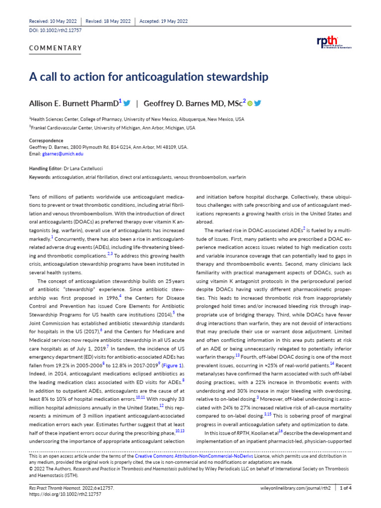 A Call To Action For Anticoagulation Stewardship - R | PDF | Medical ...