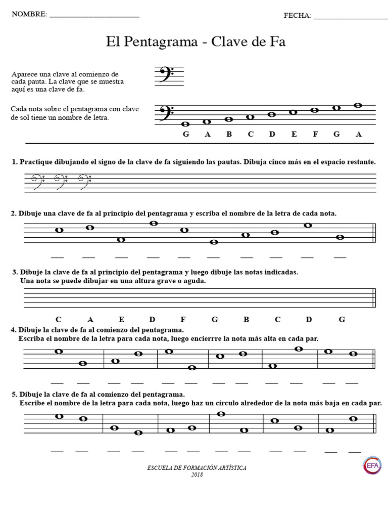 Ejercicios de Clave de Fa | PDF | Clave | Tecnicas musicales