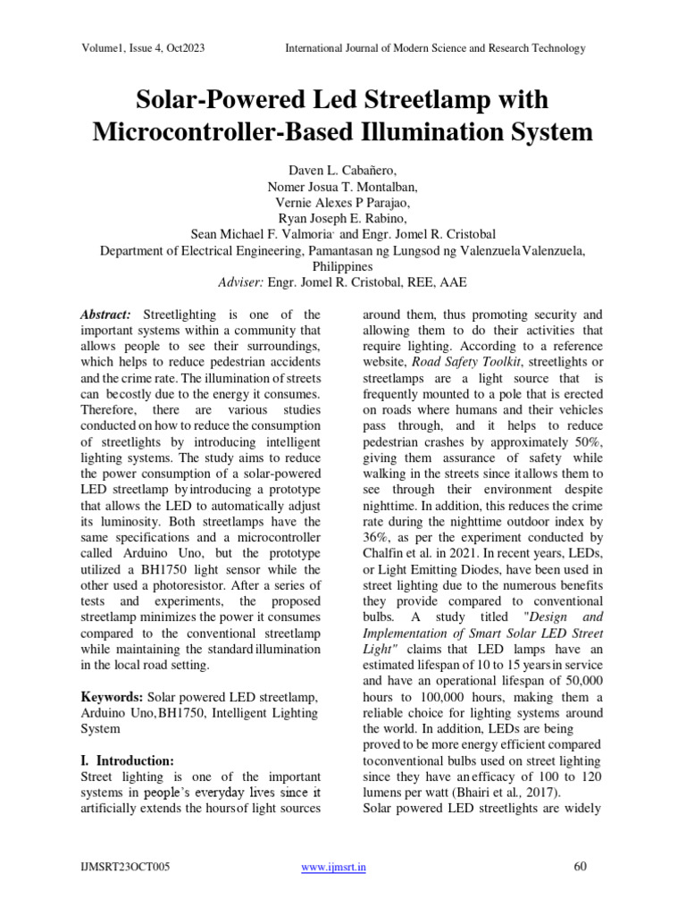 Solar-Powered Led Streetlamp with Microcontroller-Based Illumination ...