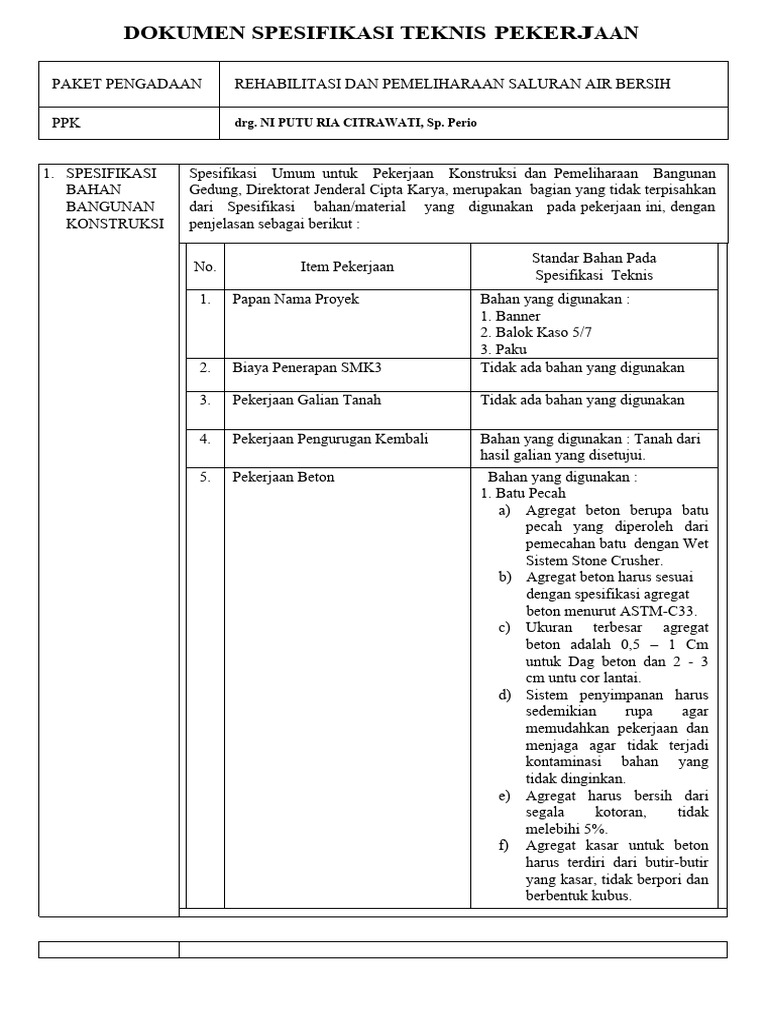 Dok. Spesifikasi Teknis Pekerjaan | PDF Dok. Spesifikasi Teknis Pekerjaan | PDF