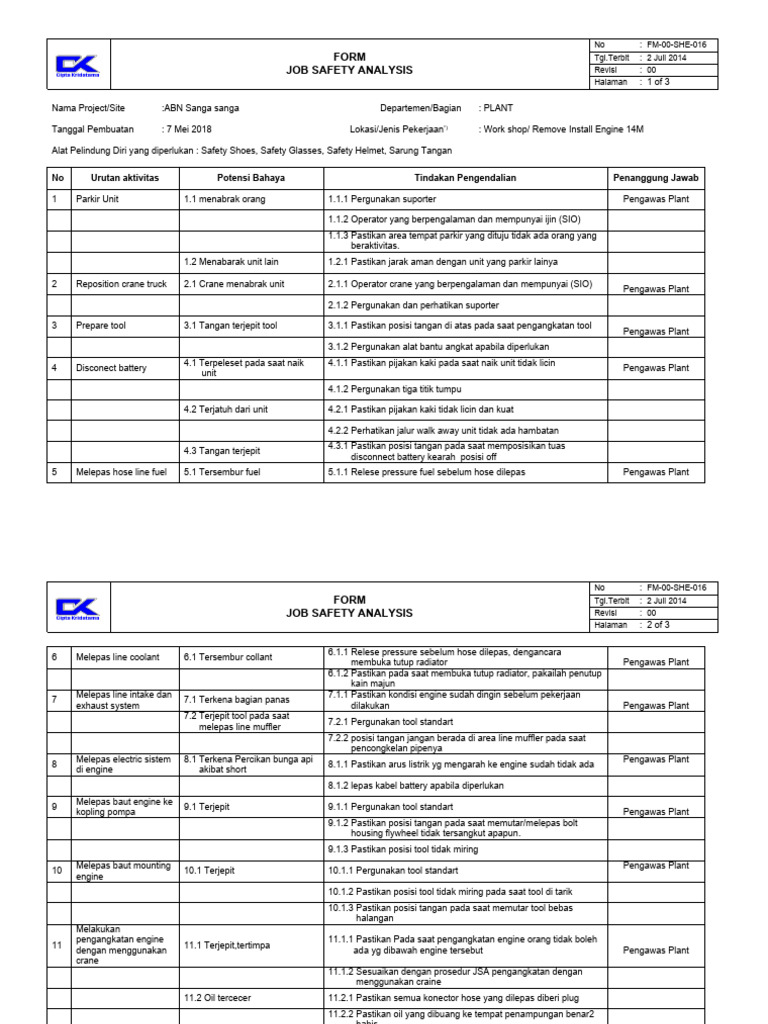 E - JSA Remove Install Engine 14M | PDF