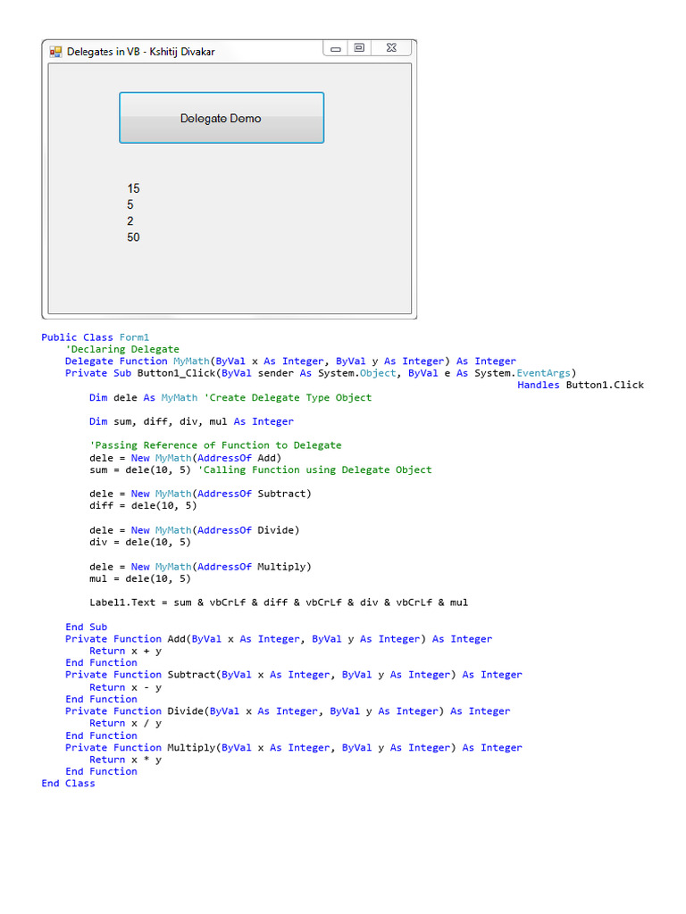 Delegates Example In Vb Net And C Pdf Integer Computer Science