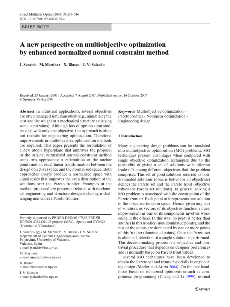 (2007) A New Perspective On Multiobjective Optimization by Enhanced Normalized Normal Constraint ...