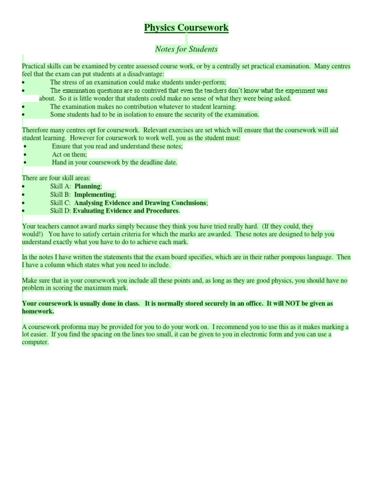 Physics Course Work Pdf Observational Error Experiment