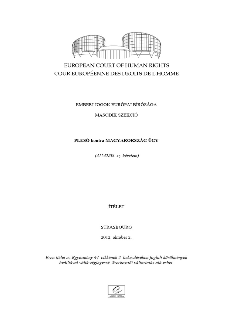 CASE of PLESÓ v. HUNGARY - (Hungarian Translation) by The Hungarian ...