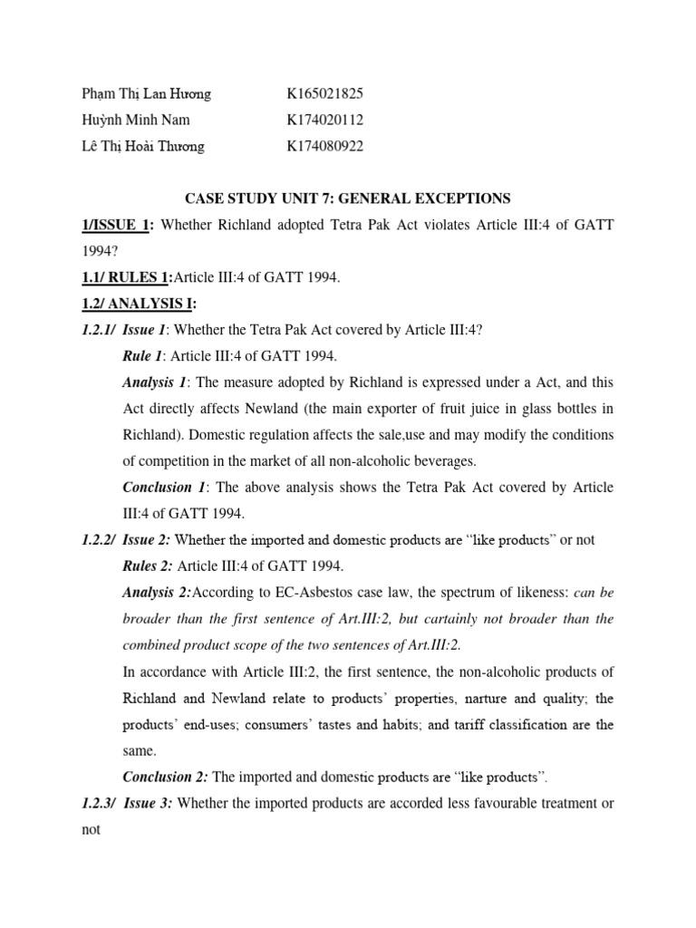 Unit 7 Case STUDY TONG HOP | PDF | Most Favoured Nation | Risk