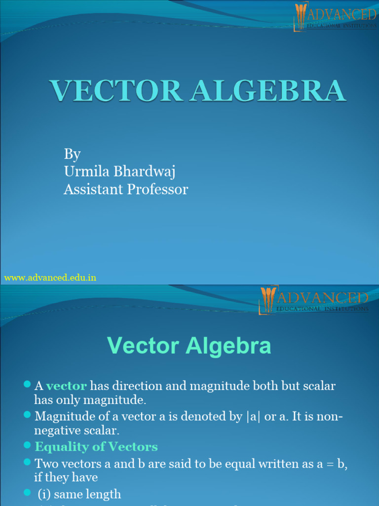 Vector Algebra Concepts and Properties | PDF