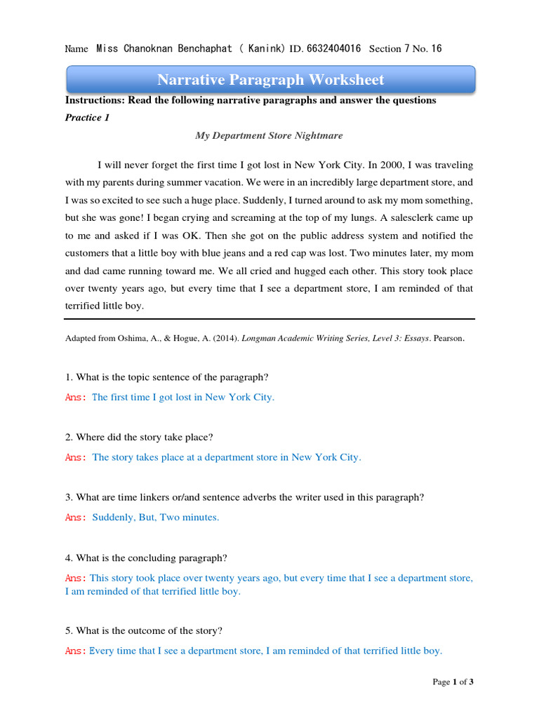 Worksheet - Narrative Paragraph Self-Study Video | Download Free PDF ... Worksheet - Narrative Paragraph Self-Study Video | Download Free PDF ...