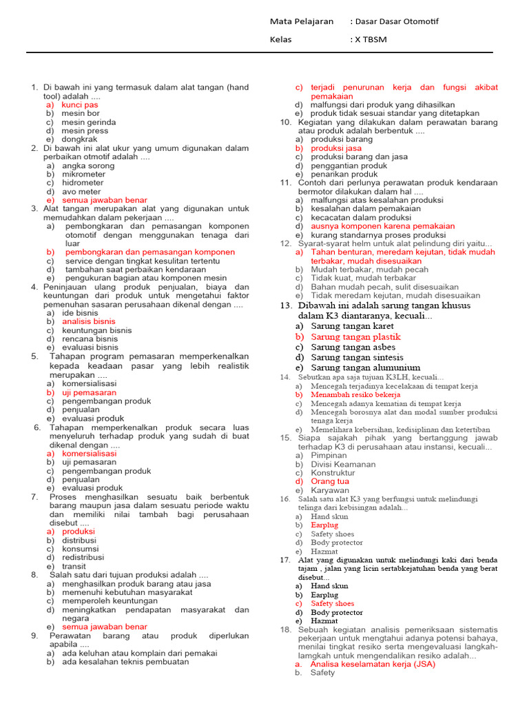 Dasar Dasar Otomotif X TBSM | PDF