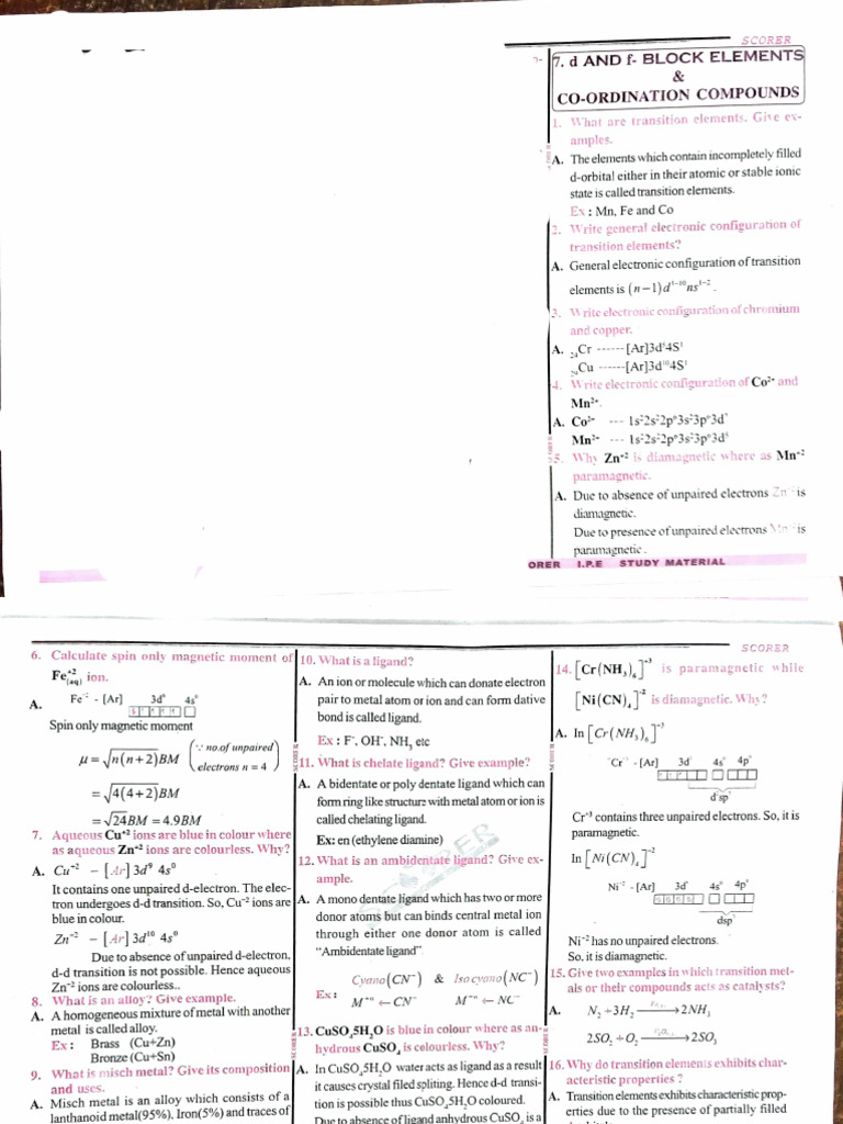 2 ND Year | PDF | Coordination Complex | Transition Metals