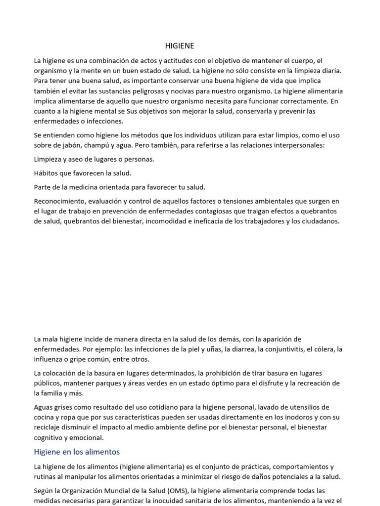 Higiene Personal Pdf Seguridad Alimenticia Alimentos
