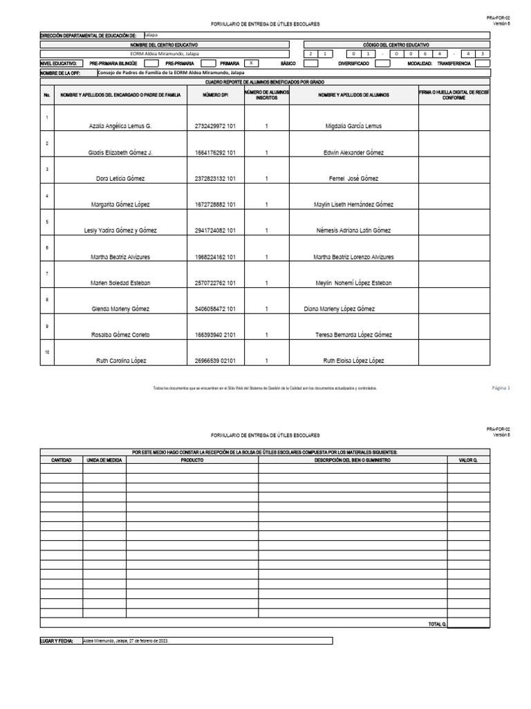 Entrega de Utiles Segundo C 2023 | PDF
