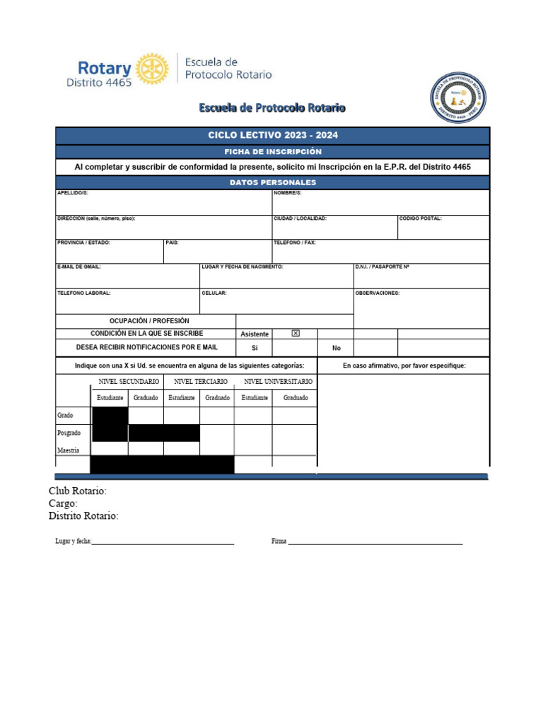 Ficha de Inscripción Word | PDF