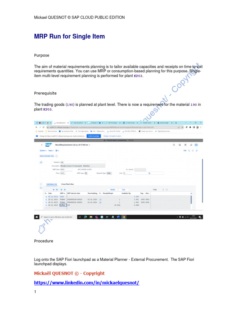 Gu - Sap s4 Hana Cloud - MRP Run For Single Item | PDF | Logistics | Industrial Engineering