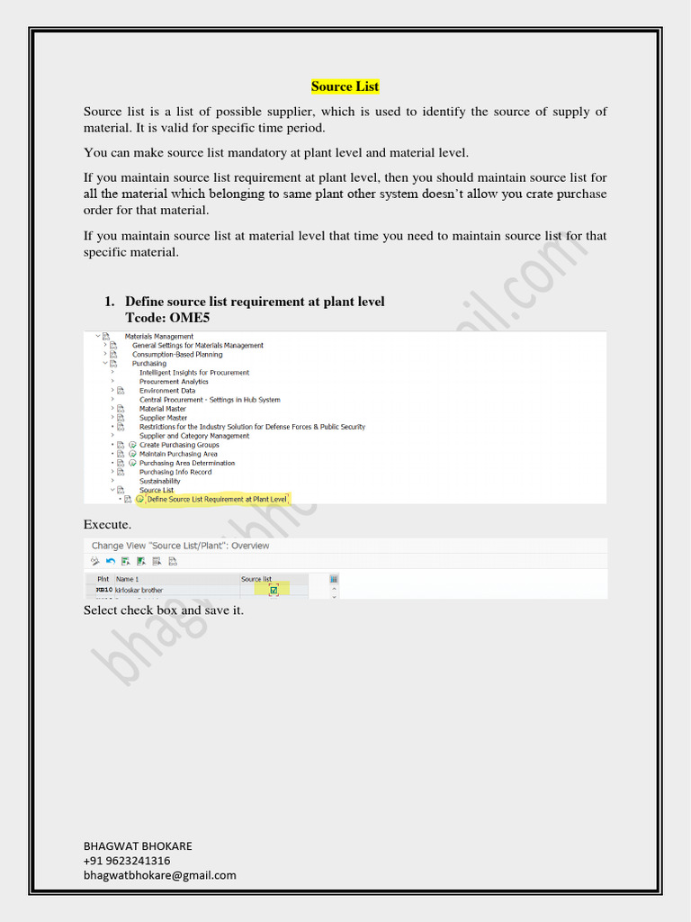 SAP MM Source List Management Guide | PDF