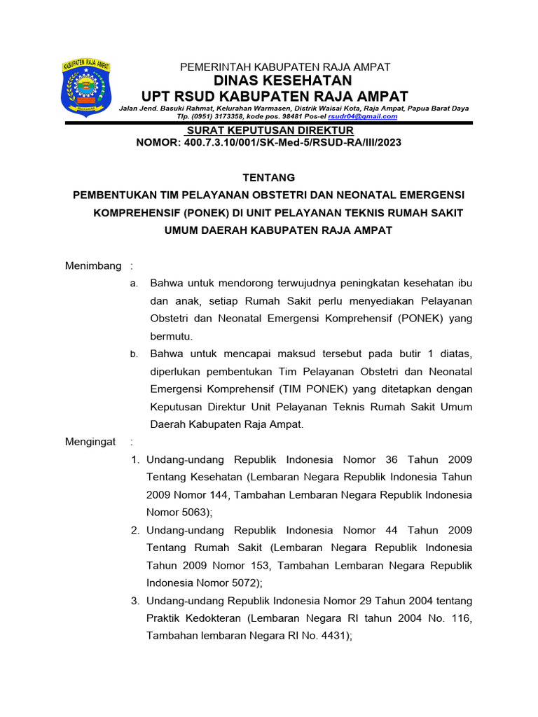 Pembentukan Tim PONEK Raja Ampat | PDF