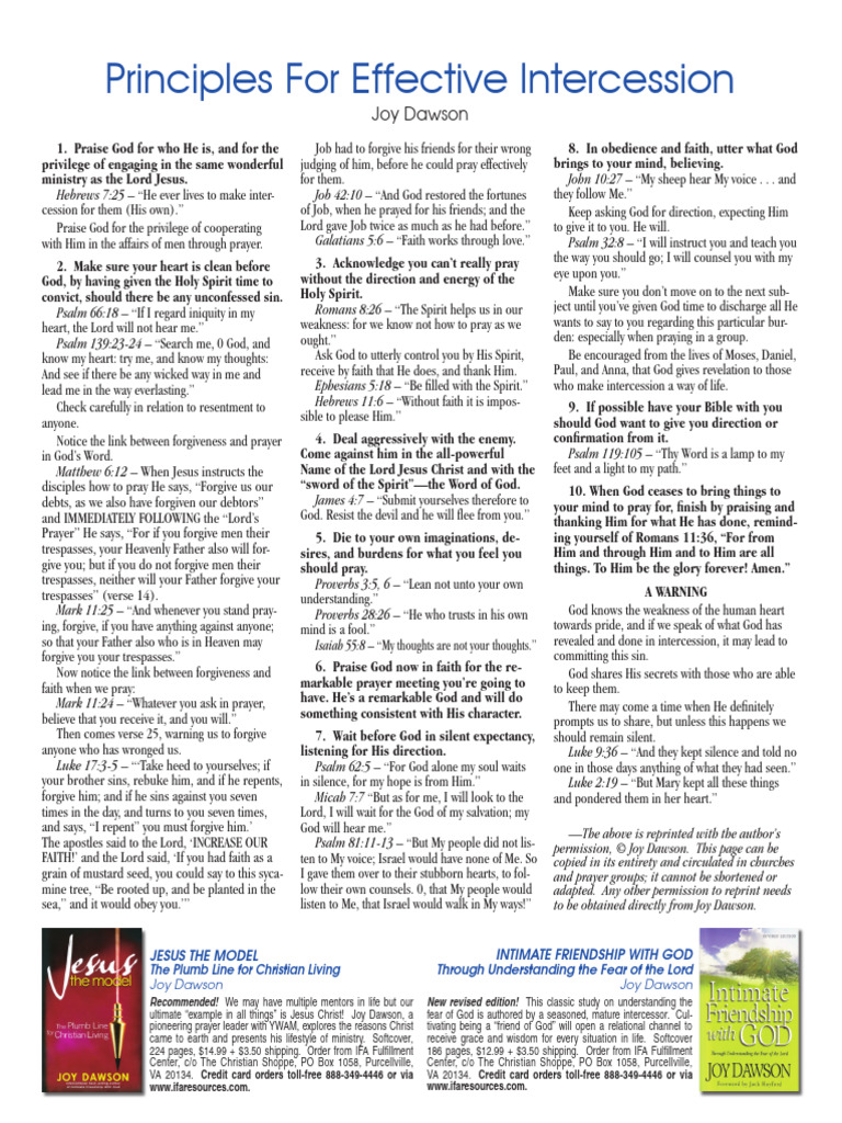 PrinciplesForEffectiveIntercession JoyDawson | PDF | Prayer | Forgiveness