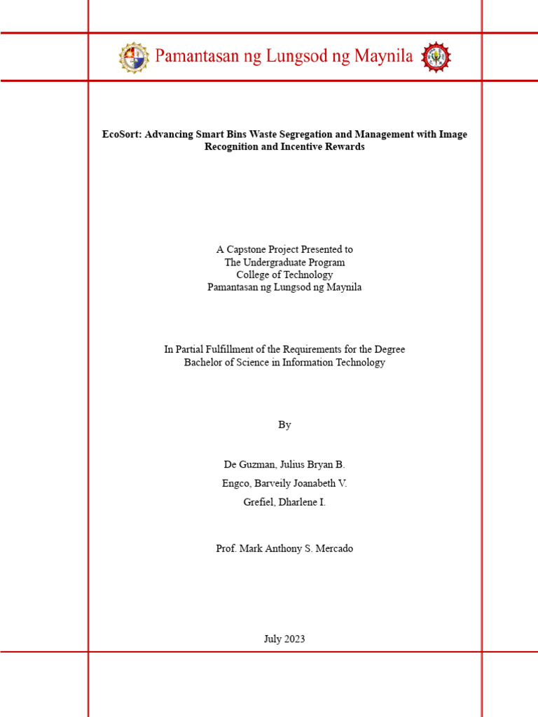 Final EcoSort | PDF | Waste Management | Internet Of Things