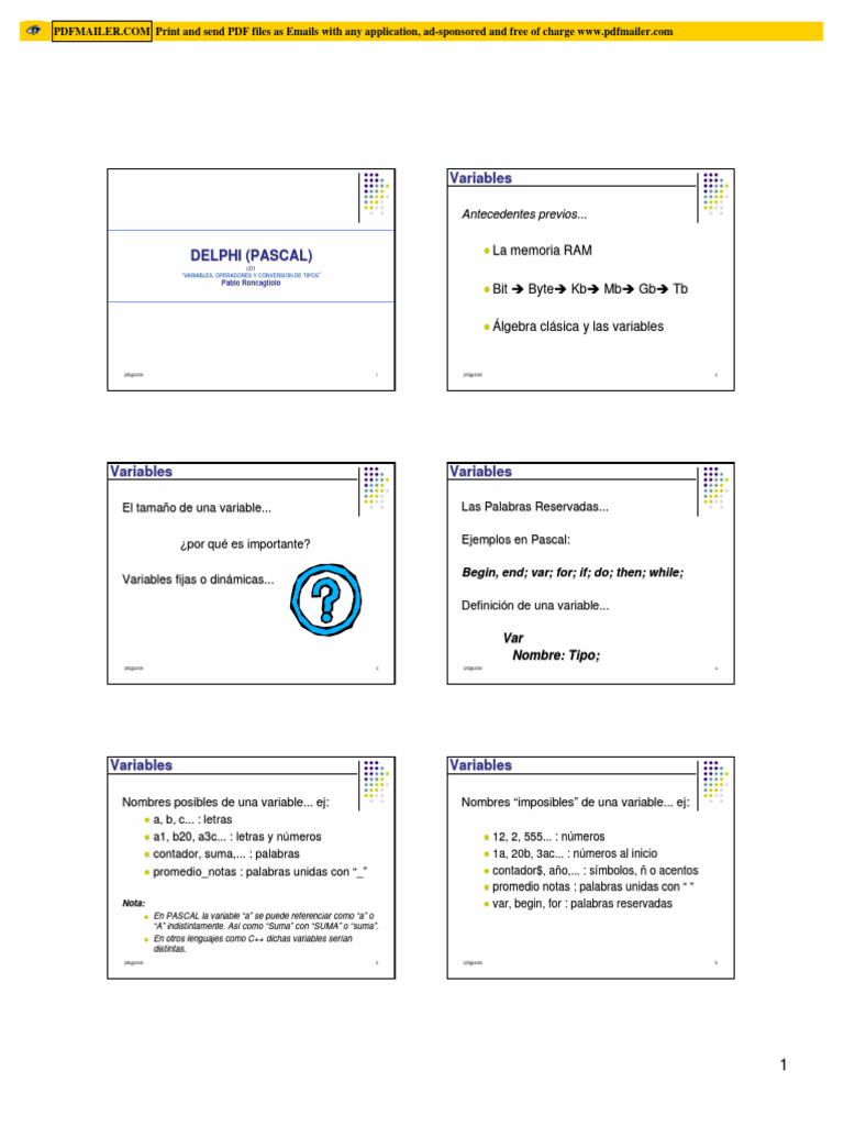 DELPHI 01 Variables Conversion | PDF | Cadena (informática) | Puntero (Programación de computadora)