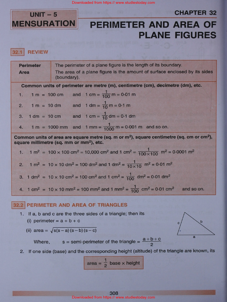 ICSE-Class-8-Maths-Chapter-32-Perimeter-and-Area-of-Plane-Figures | PDF