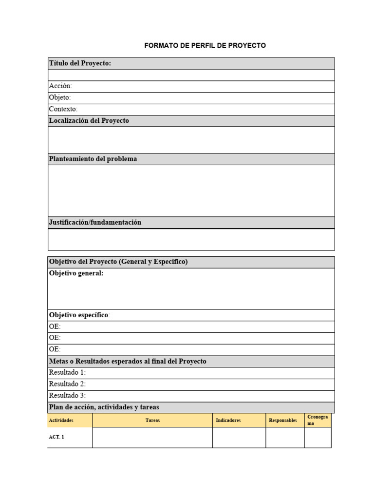 Formato de Perfil de Proyecto | PDF