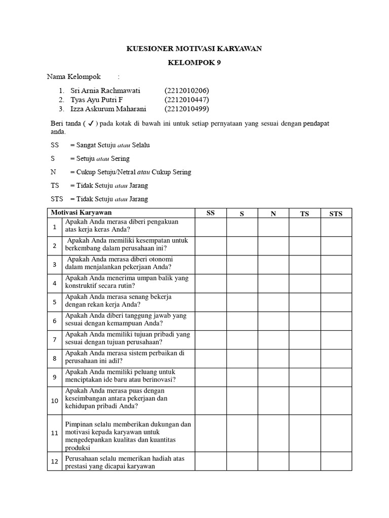 Kuesioner Motivasi Karyawan Kel 9 | PDF | Karier & Perkembangan