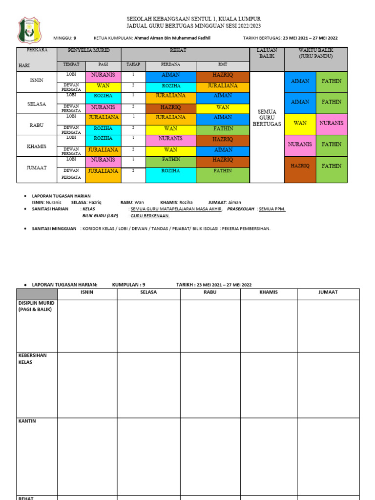 Jadual Guru Bertugas 23.5 - 27.5 | PDF