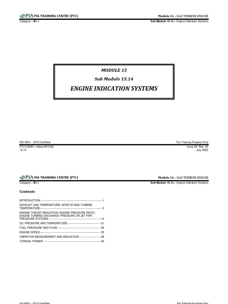 PTC B1.1 Notes - Sub Module 15.14 (Engine Indication Systems) | PDF
