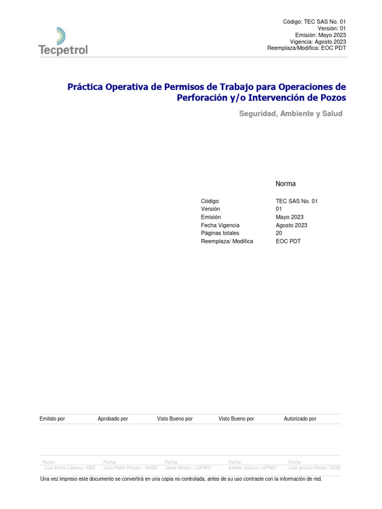 Práctica Operativa de Permisos de Trabajo V.1 | PDF