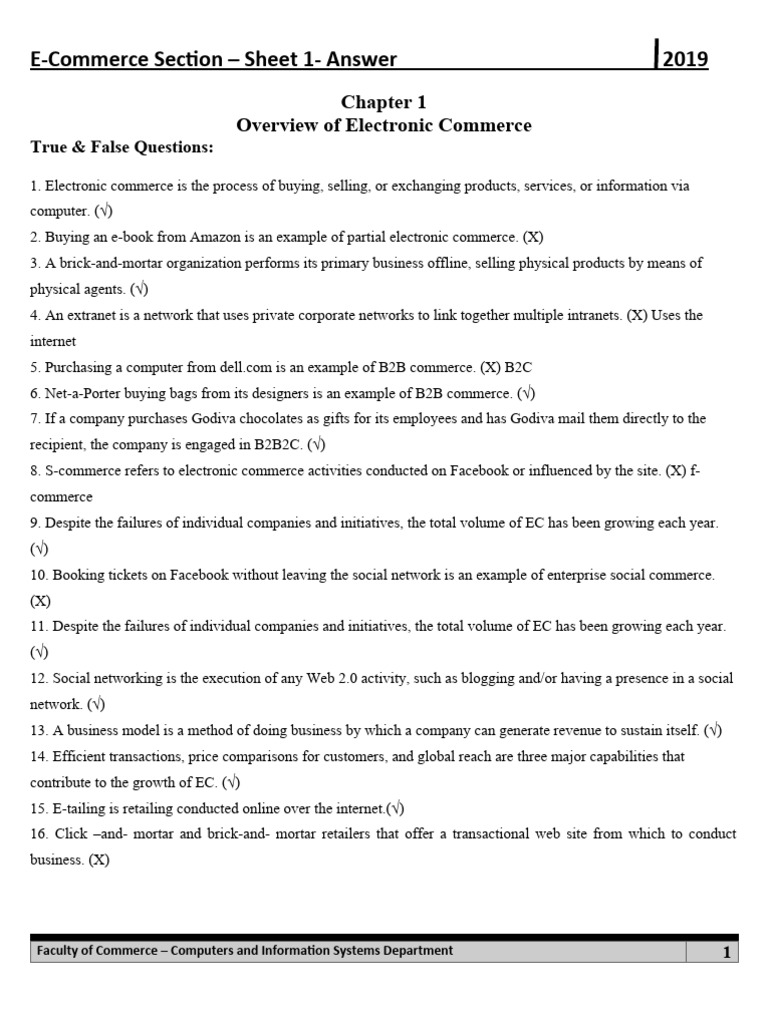 E Commerce Section - Sheet 1 - Answer | PDF