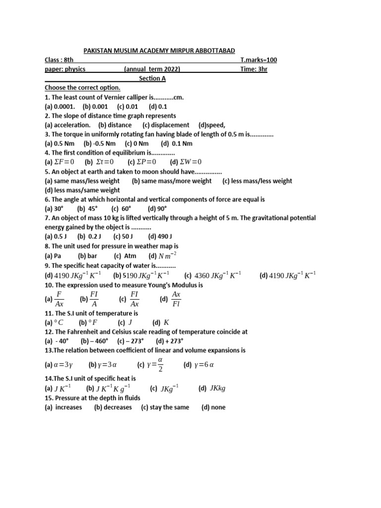 9th Phy Annual 2022 | PDF | Force | Mass 9th Phy Annual 2022 | PDF | Force | Mass