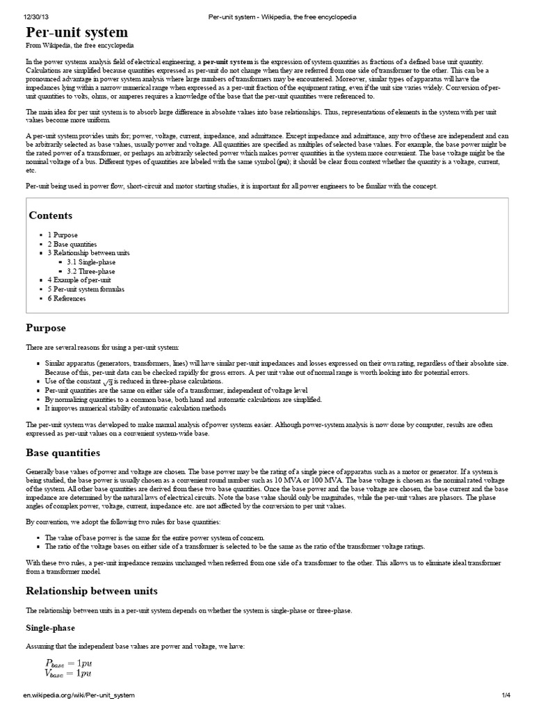 Per-Unit System - Wikipedia, The Free Encyclopedia | PDF