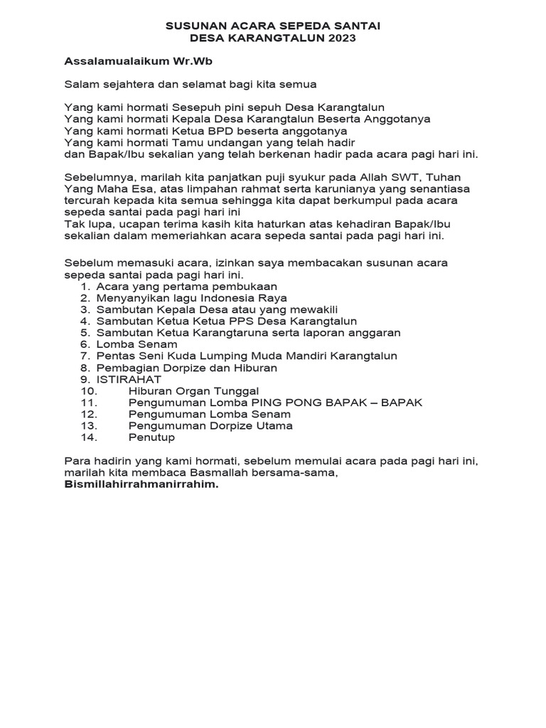 Susunan Acara Sepeda Santai | PDF | Seni | Agama & Spiritualitas