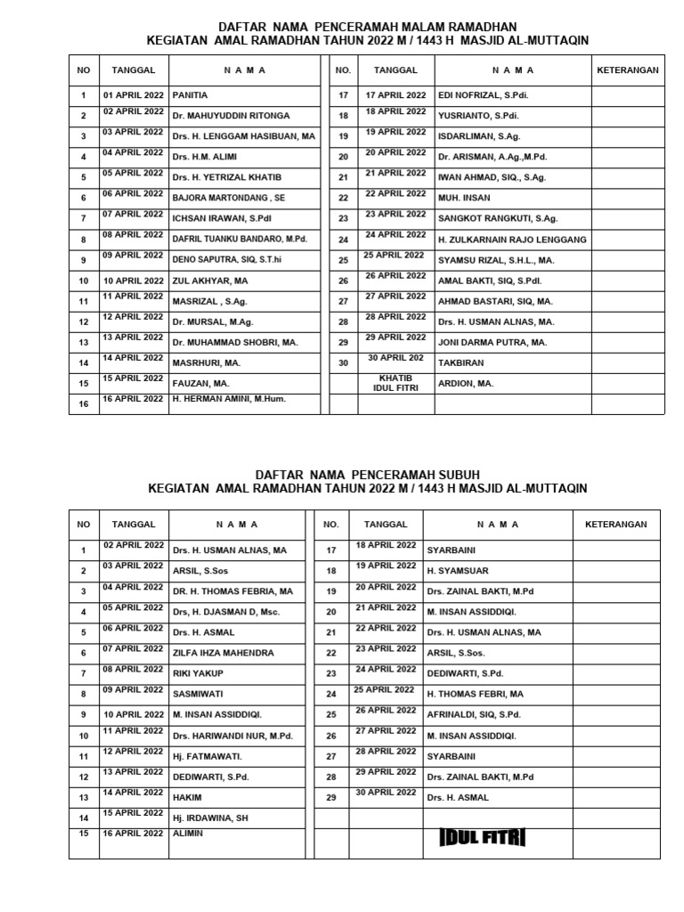 Buku Kegiatan Malam Terawih - 2022 | PDF