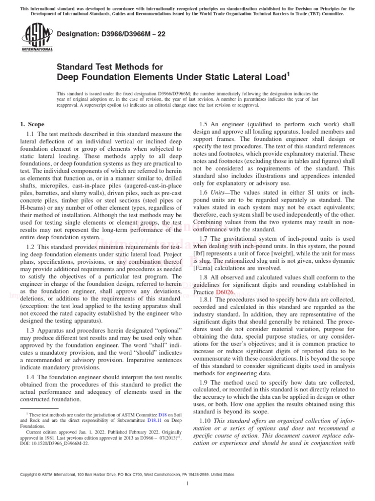 Astm D3966 D3966M 22 | PDF | Deep Foundation | Structural Load