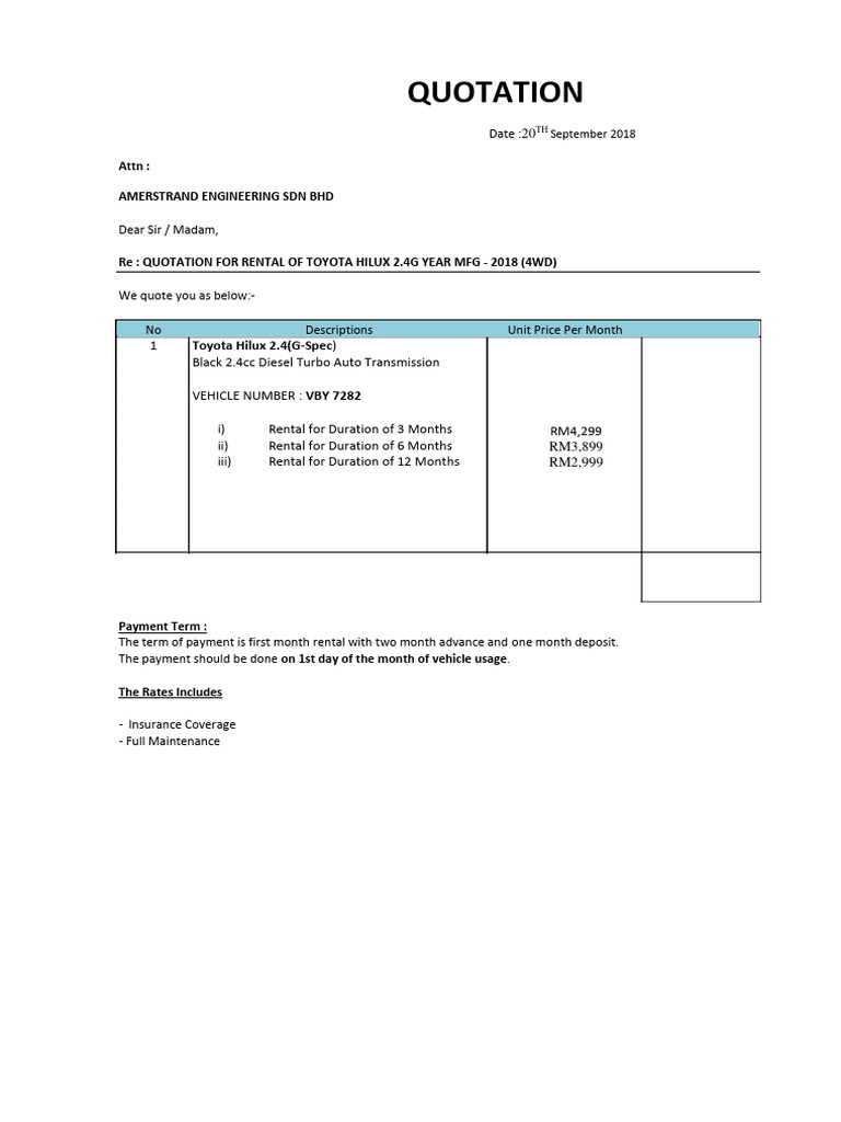 Quotation Toyota Hilux | PDF