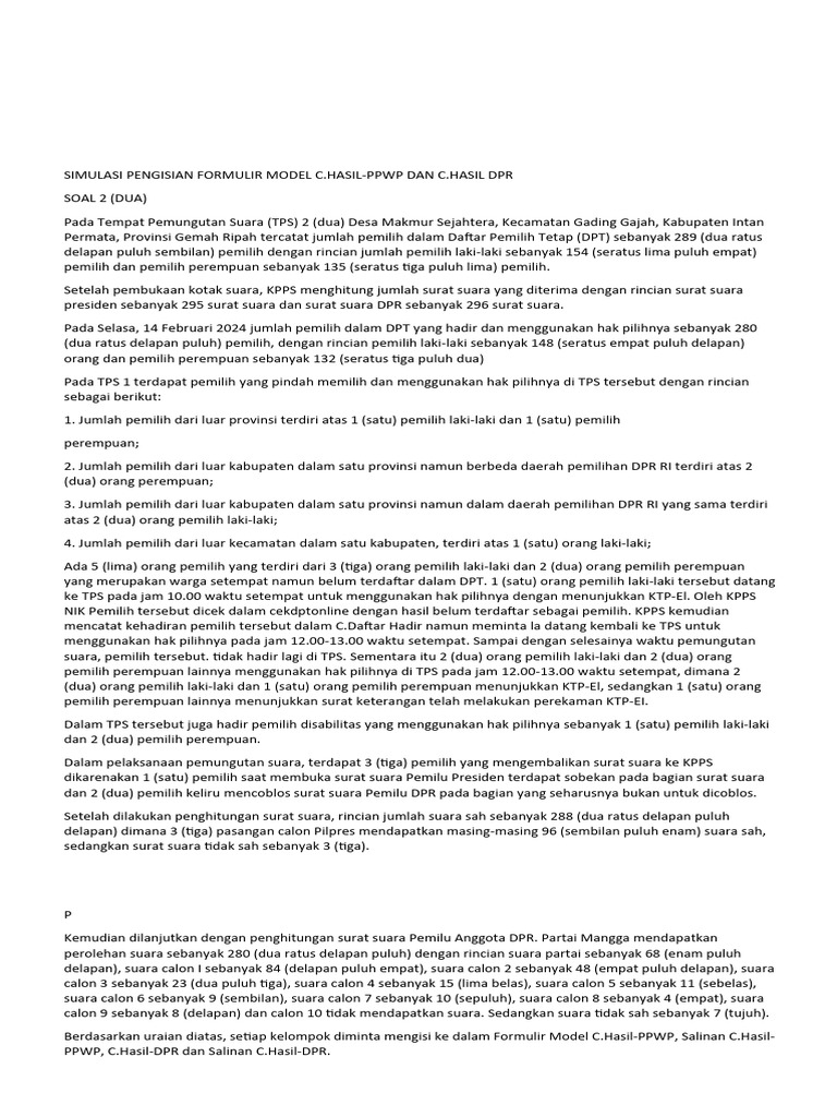Simulasi Pengisian Formulir Model C | PDF Simulasi Pengisian Formulir Model C | PDF