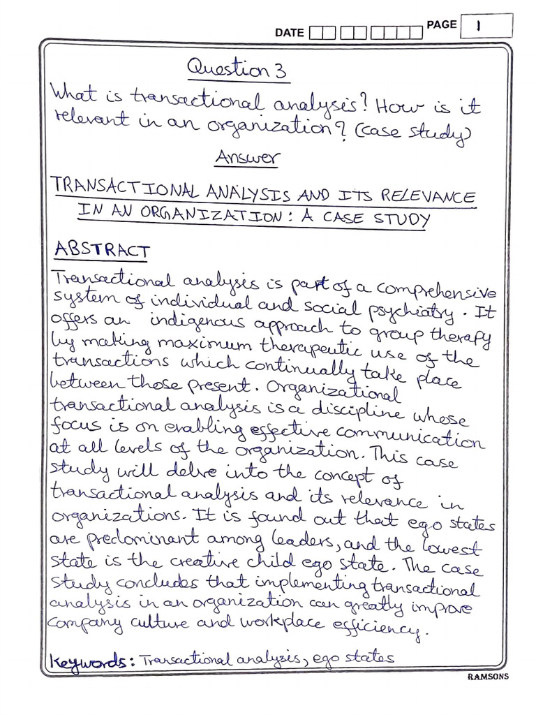 Transactional Analysis Case Study | PDF