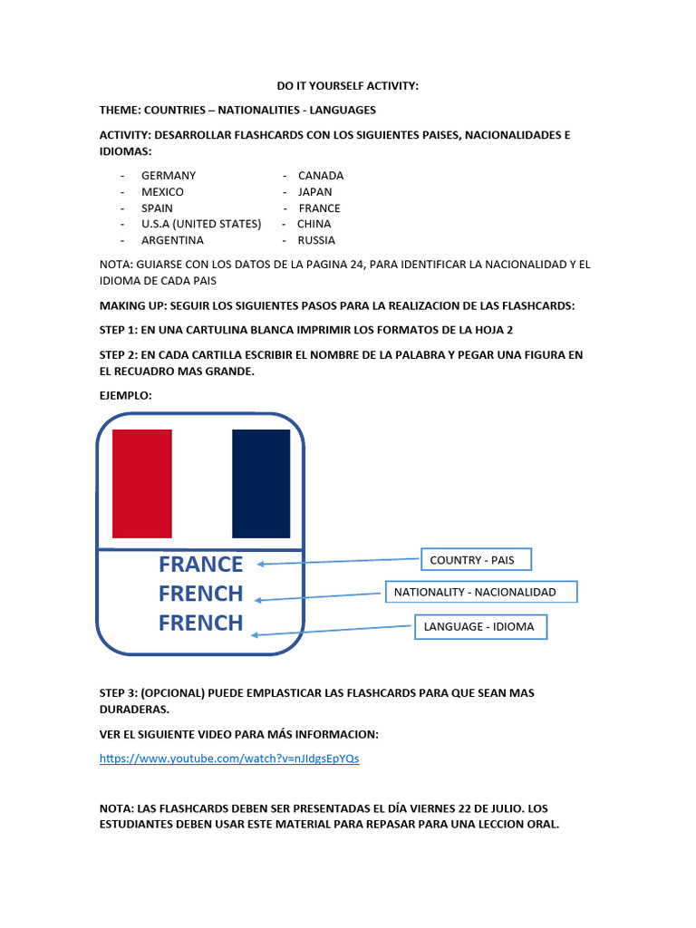 DIY Flashcards Activity - Countries | PDF