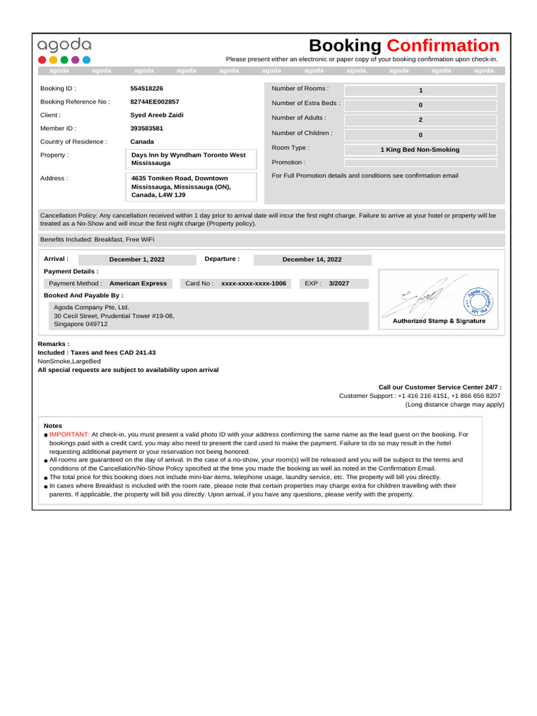 Confirmation For Booking ID # 554518226 | PDF | Credit Card | Payments