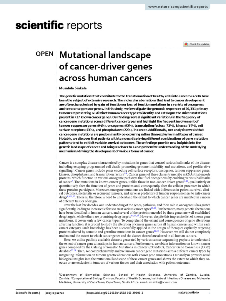 Mutational Landscape of Cancer-Driver Genes Across Human Cancers | PDF ...