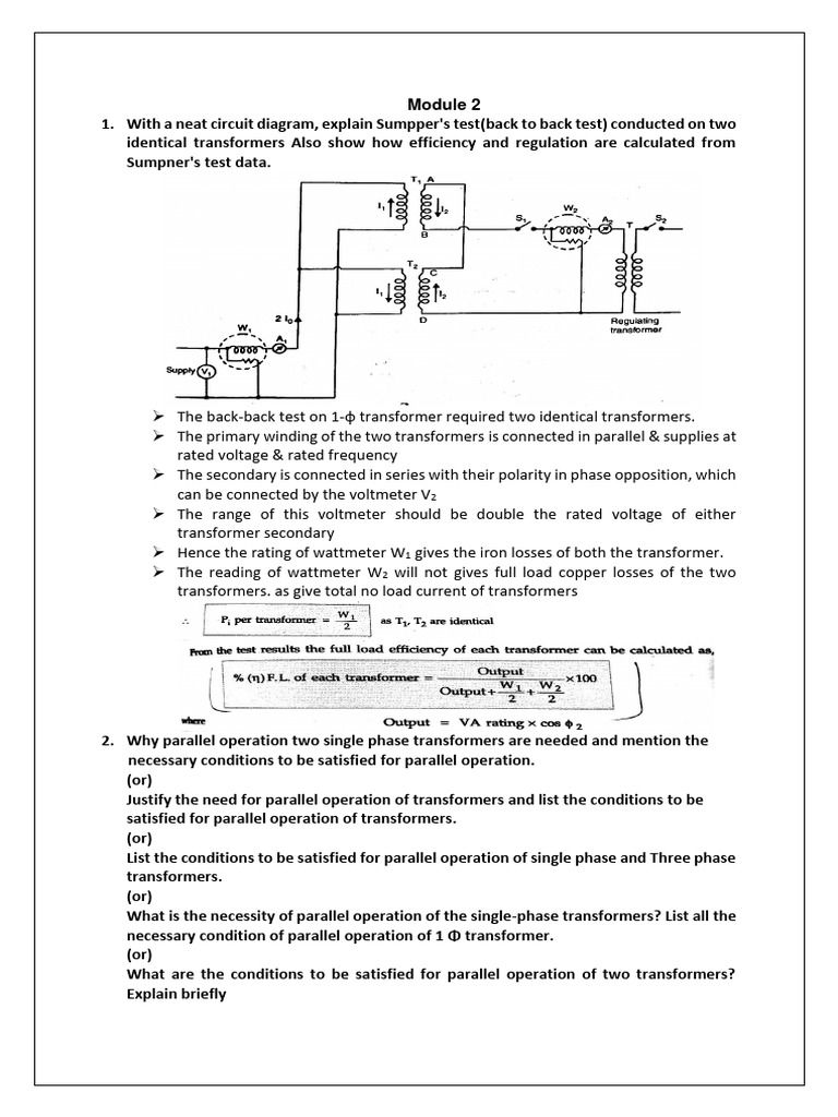 Sumpner's Test and Transformer Operations | PDF | Transformer ...