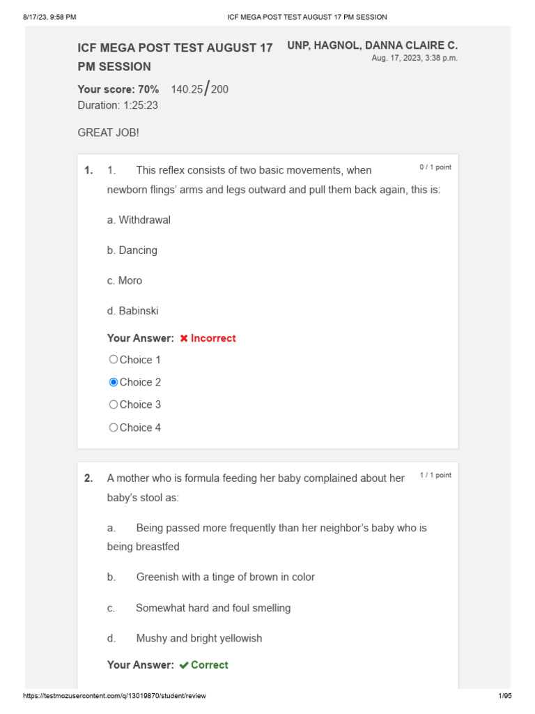 Icf Mega Post Test August 17 PM Session | PDF | Infants | Id