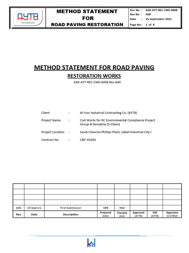 KAK AYT REC CMS 0008 Road Paving Reinstatement RevA00 | PDF | Concrete ...