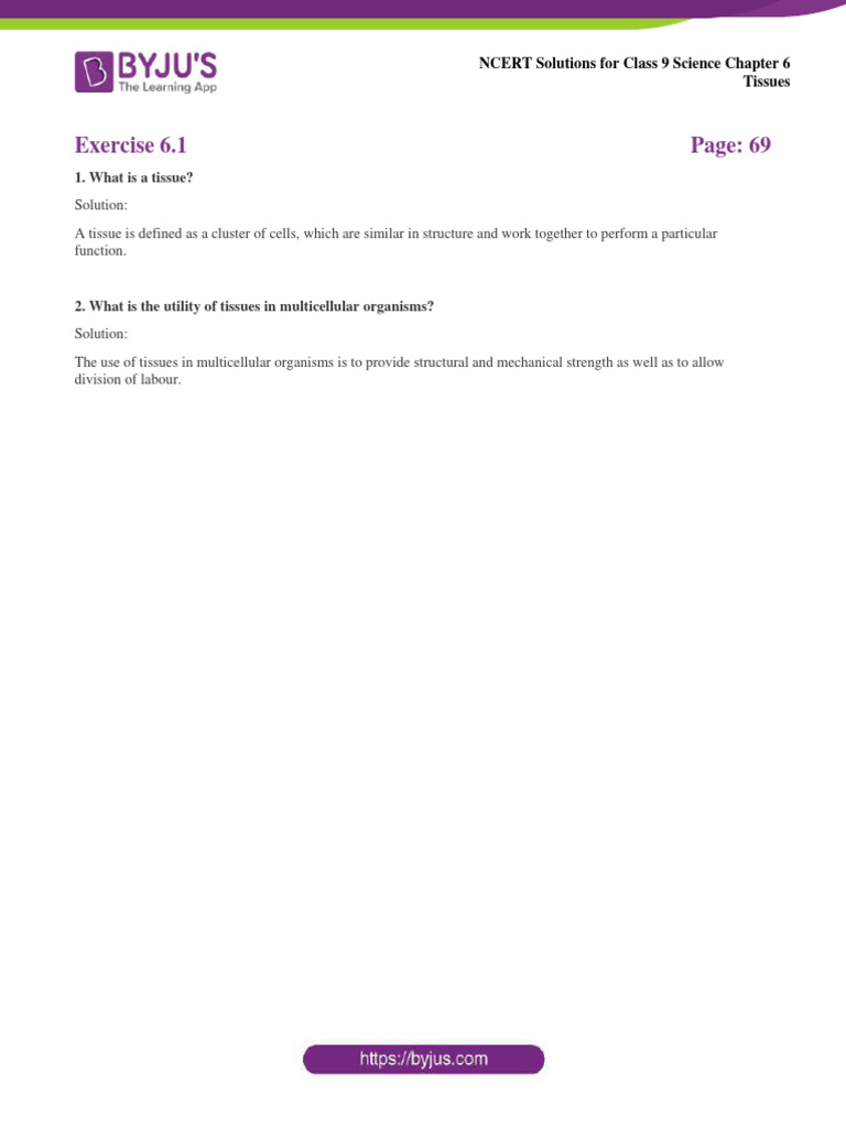 Ncert Solutions For Class 9 March 28 Science Chapter 6 Tissues Compressed | PDF
