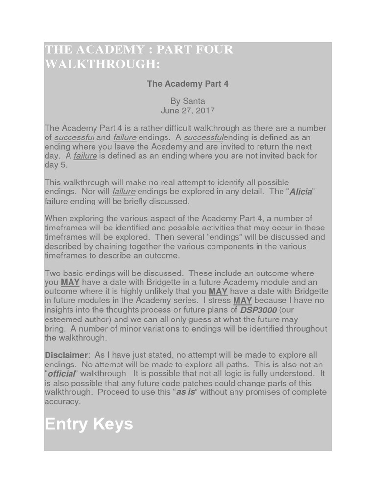 The Academy Part 4 Walkthrough Guide | PDF | Human Sexuality | Sexuality