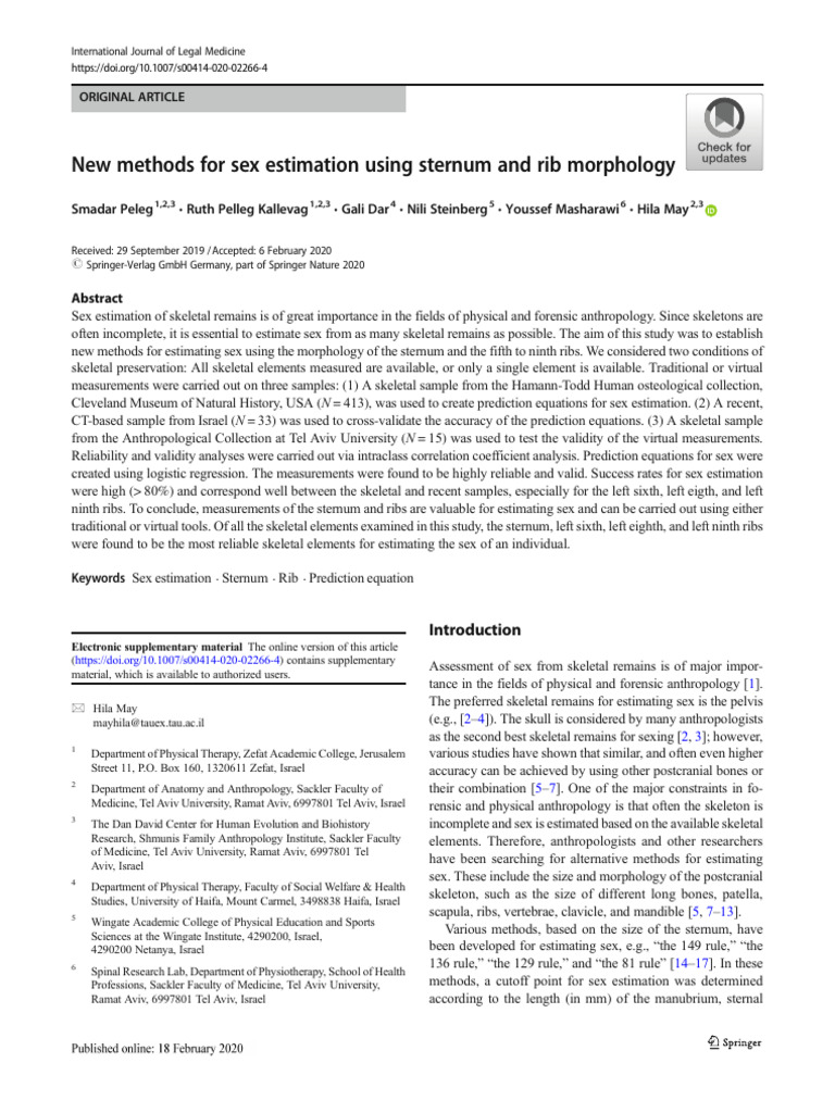 New Methods For Sex Estimation Using Sternum And Rib Morphology Pdf