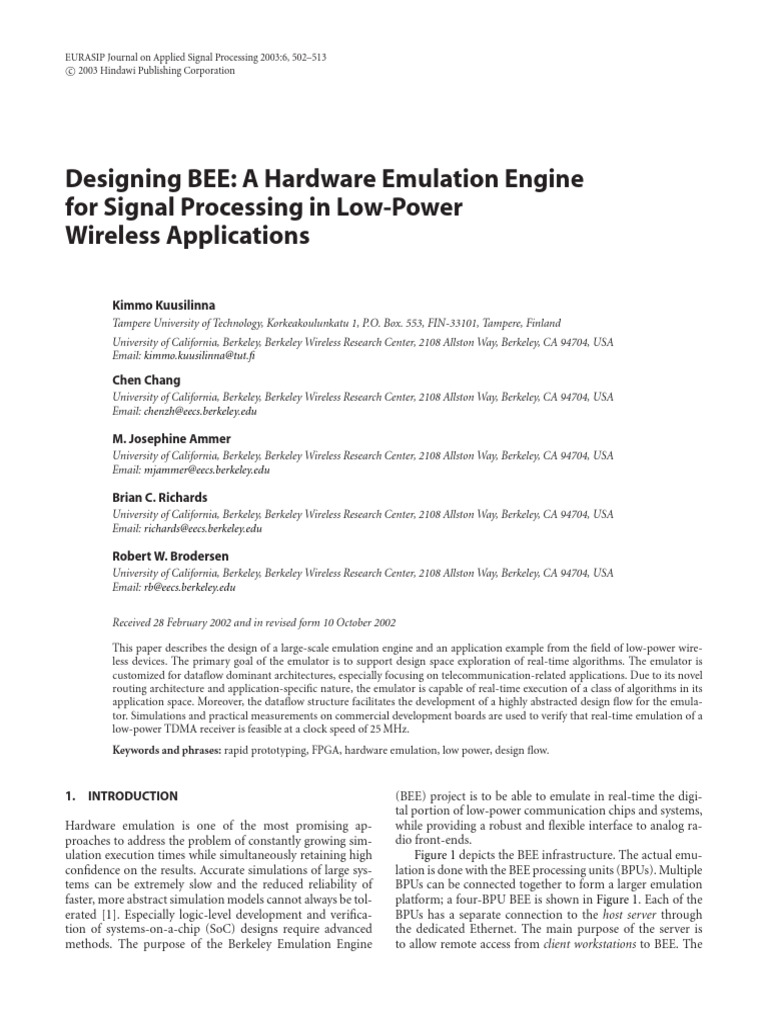 Kuusilinna2003 Article DesigningBEEAHardwareEmulation | PDF | Field ...