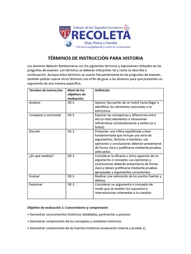 Términos de Instrucción en Historia IB | PDF | Evaluación | Argumento